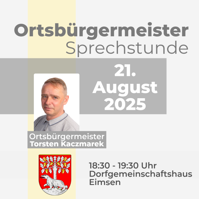 Ortsbürgermeister-Sprechstunde am 21. August 2025 – Eimsen